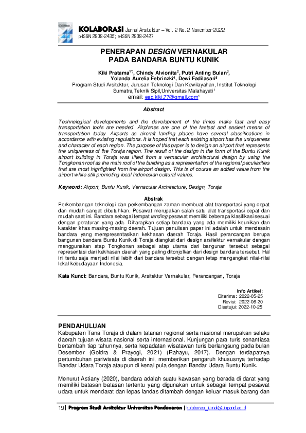 (PDF) Penerapan Design Vernakular Pada Bandara Buntu Kunik