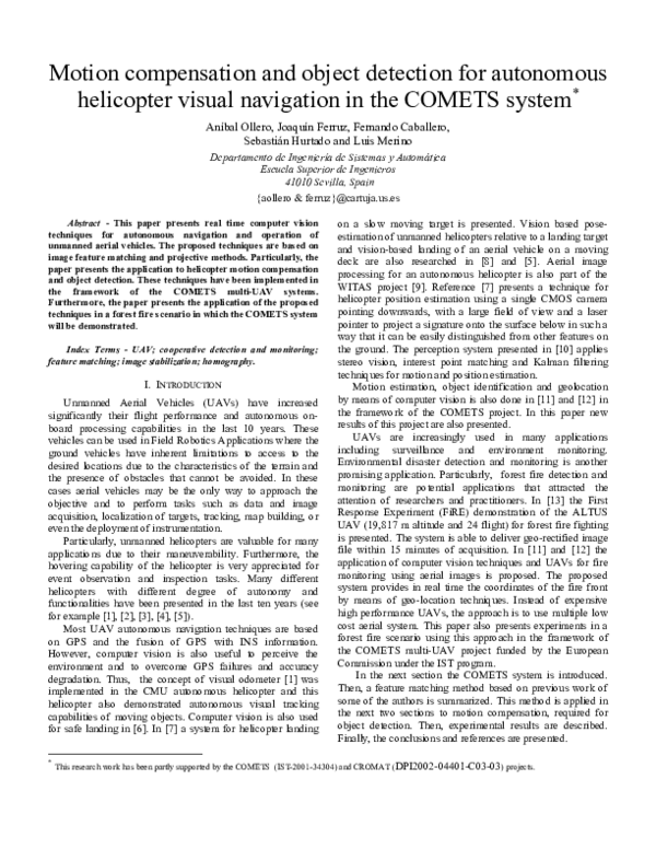 Pdf Motion Compensation And Object Detection For Autonomous Helicopter Visual Navigation In