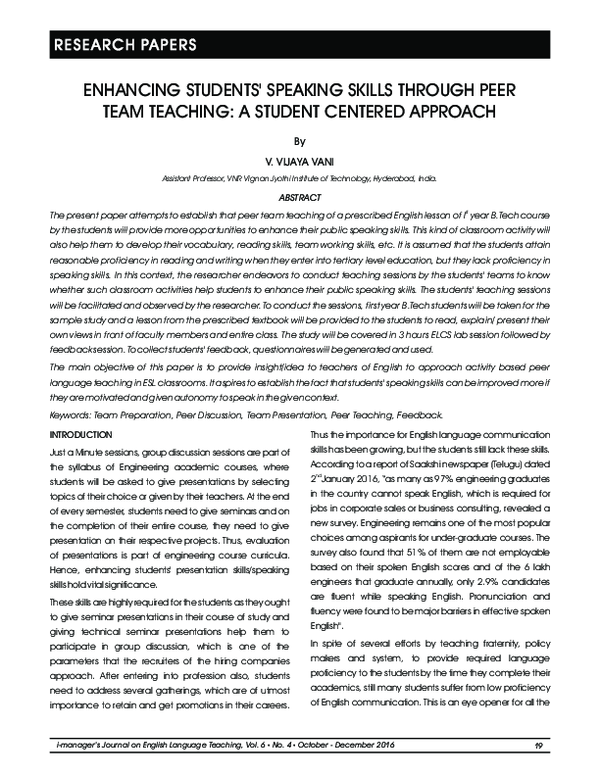 (PDF) Enhancing Students' Speaking Skills through Peer Team Teaching: A ...