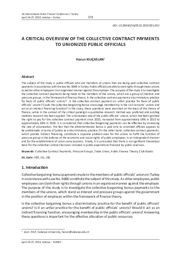 (PDF) A Critical Overview of the Collective Contract Payments To ...