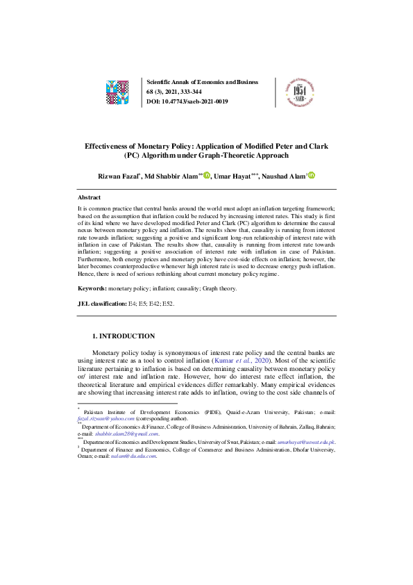 (PDF) Monetary Policy and Inflation: Modified PC Algorithm Analysis