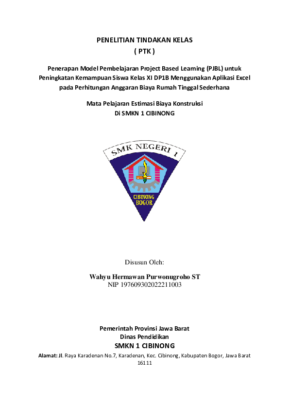 (PDF) PTK Model (PJBL) untuk Siswa Kelas XI DP1B Menggunakan Aplikasi Excel