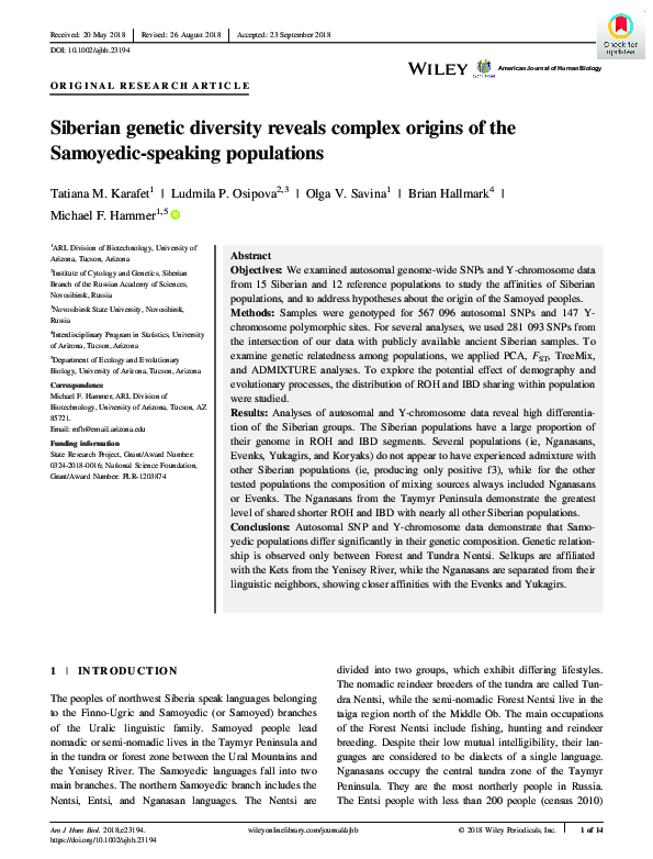 (PDF) Siberian genetic diversity reveals complex origins of the ...