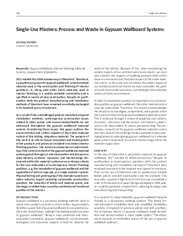 (PDF) Single-Use Plasters: Process and Waste in Gypsum Wallboard Systems