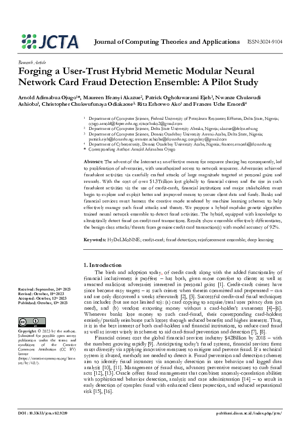 (PDF) Forging a User-Trust Memetic Modular Neural Network Card Fraud Detection Ensemble: A Pilot ...