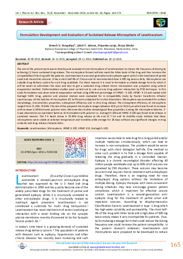 Pdf Formulation Development And Evaluation Of Sustained Release Microsphere Of Levetiracetam
