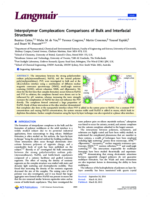 (PDF) Interpolymer Complexation: Comparisons of Bulk and Interfacial ...