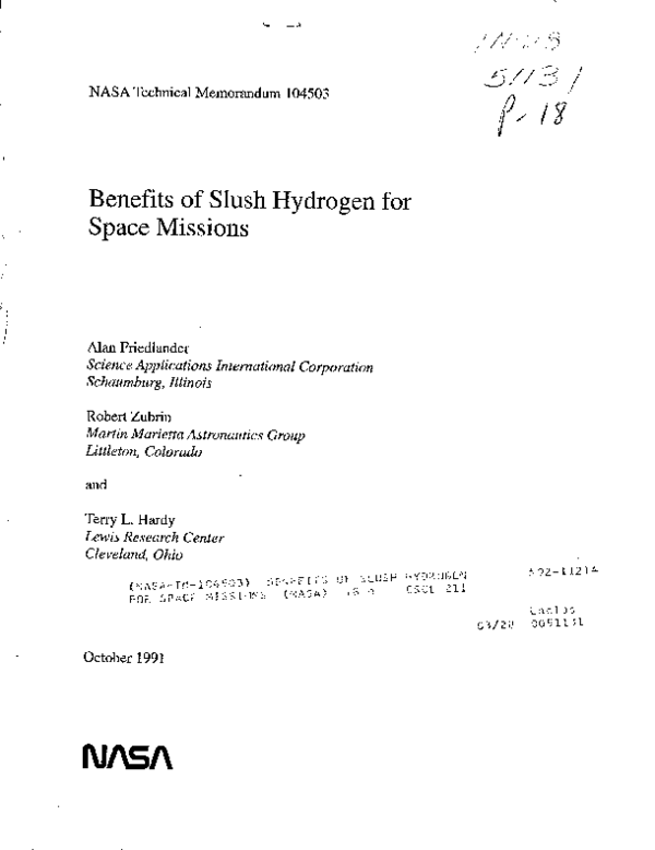 (PDF) Benefits of Slush Hydrogen for Space Missions