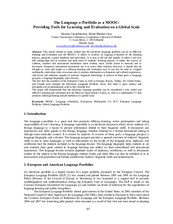 (PDF) Electronic Language Portfolios: Enhancing MOOC Learning and Evaluation