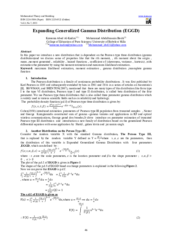 (PDF) Expanding Generalized Gamma Distribution (EGGD)
