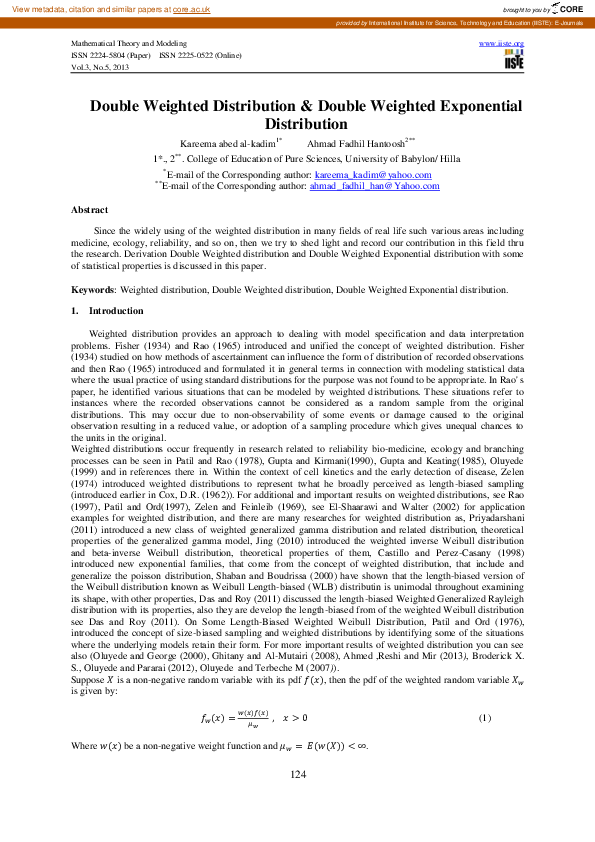 (PDF) Double Weighted Distribution & Double Weighted Exponential ...