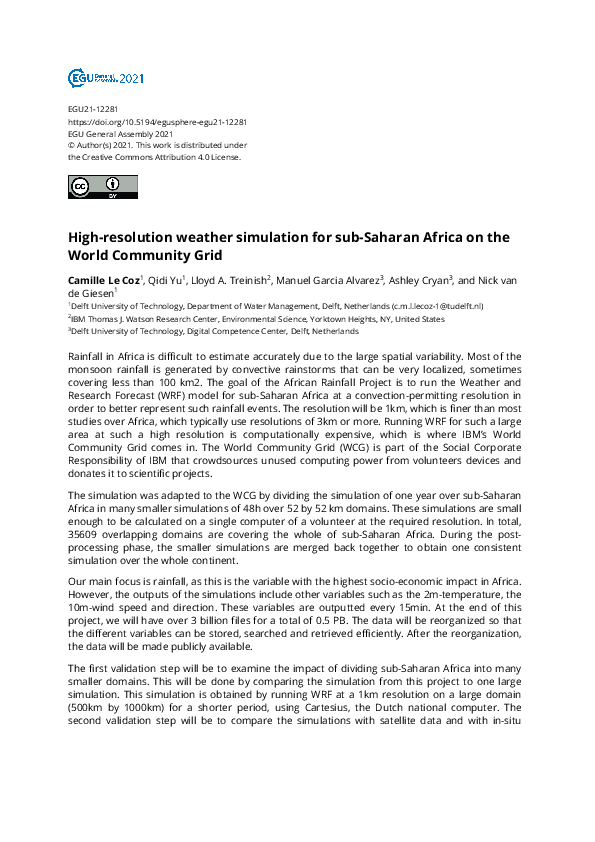 (PDF) High-resolution weather simulation for sub-Saharan Africa on the World Community Grid ...