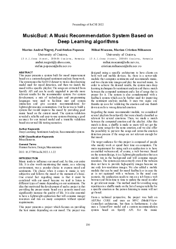 (PDF) MusicBud: A Music Recommendation System Based on Deep Learning algorithms