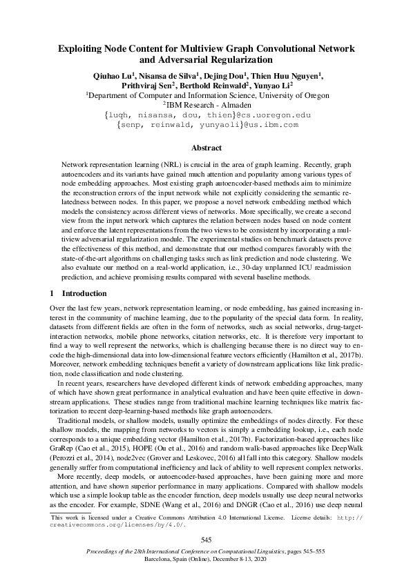 Pdf Exploiting Node Content For Multiview Graph Convolutional Network