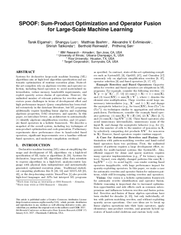 (PDF) SPOOF: Sum-Product Optimization and Operator Fusion for Large-Scale Machine Learning