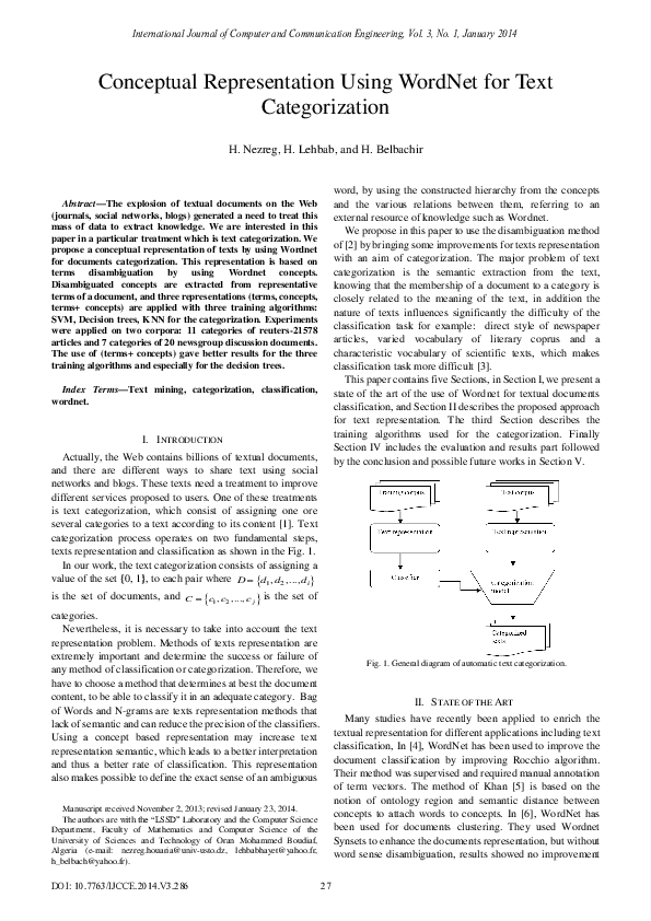 (PDF) Conceptual Representation Using WordNet for Text Categorization