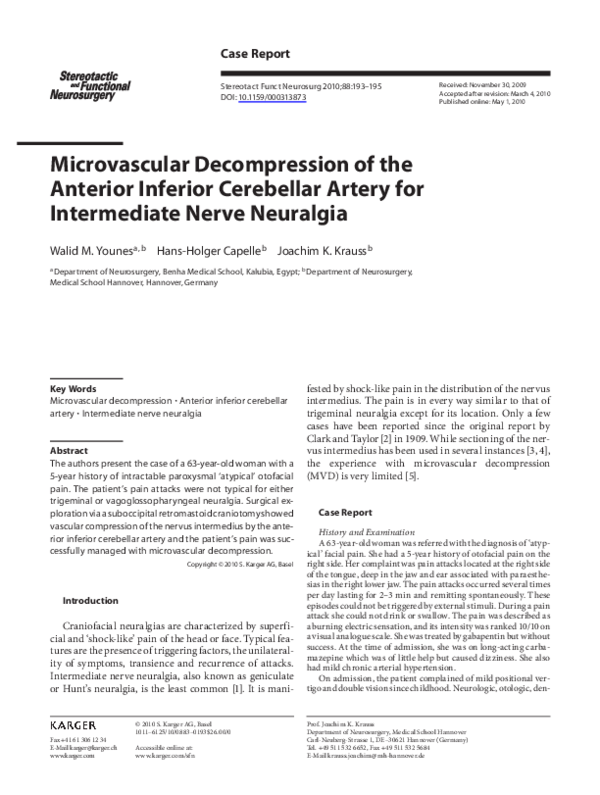 (PDF) Microvascular decompression of the anterior inferior cerebellar ...