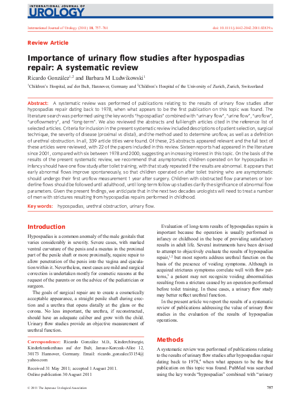 (PDF) Importance of urinary flow studies after hypospadias repair: A ...