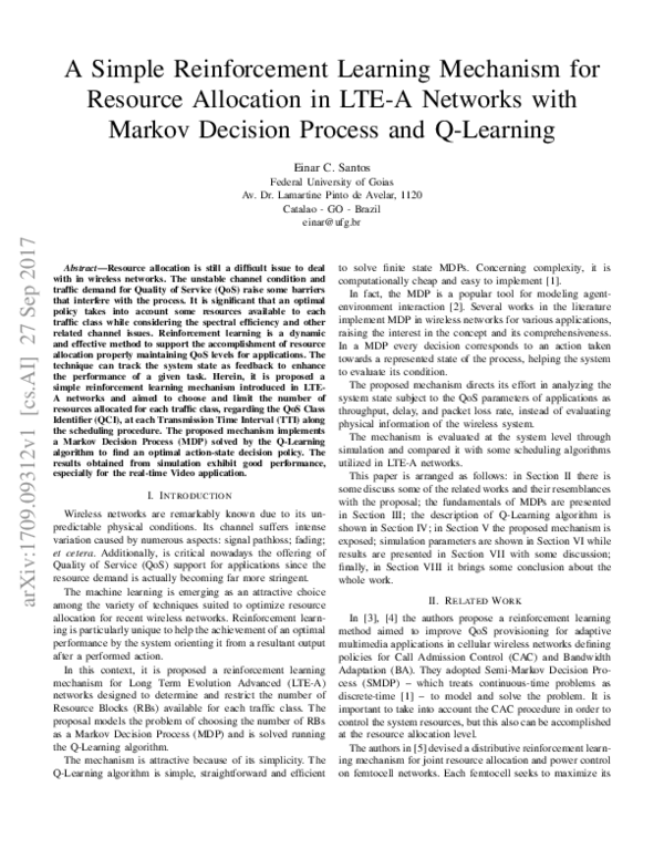 (PDF) A Simple Reinforcement Learning Mechanism for Resource Allocation ...
