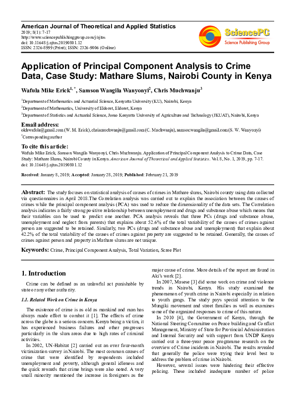 (PDF) Application of Principal Component Analysis to Crime Data, Case Study: Mathare Slums ...