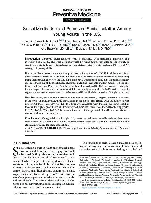 (PDF) Social Media Use and Perceived Social Isolation Among Young ...