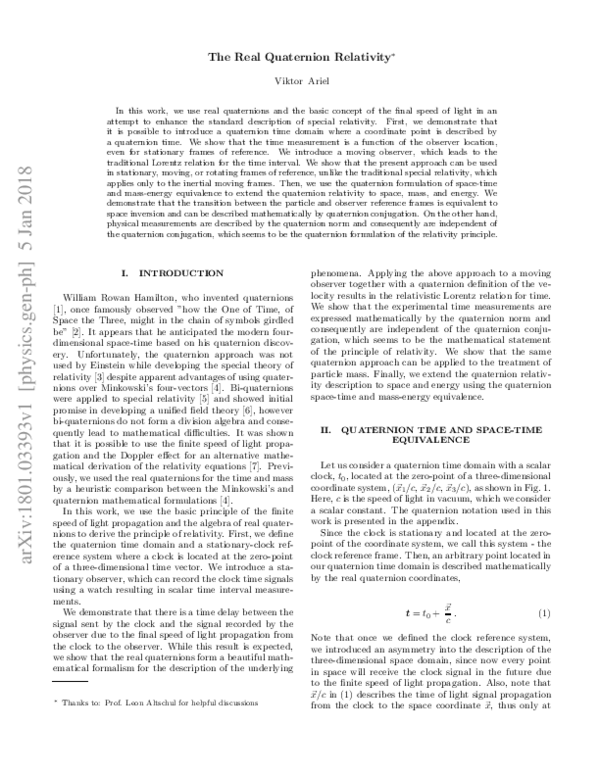 (PDF) The Real Quaternion Relativity