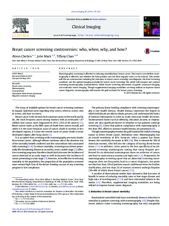 (PDF) Breast cancer screening controversies: who, when, why, and how?
