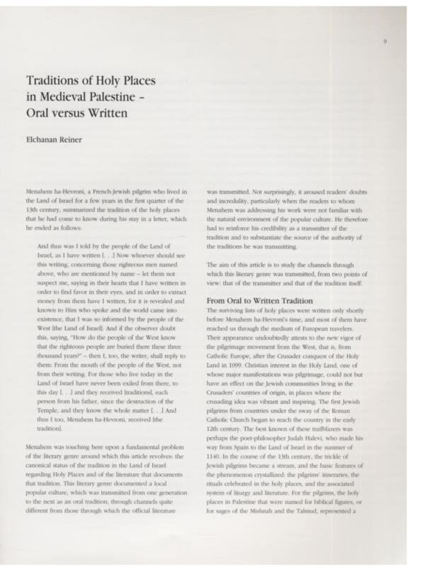 (PDF) Elchanan Reiner, “Traditions of Holy Places in Medieval Palestine ...