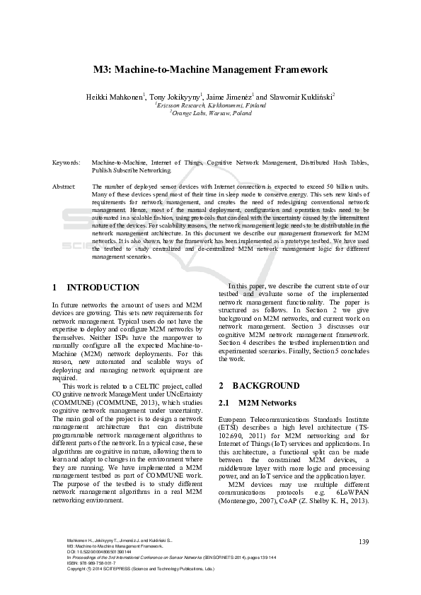 (PDF) M3: Machine-to-Machine Management Framework