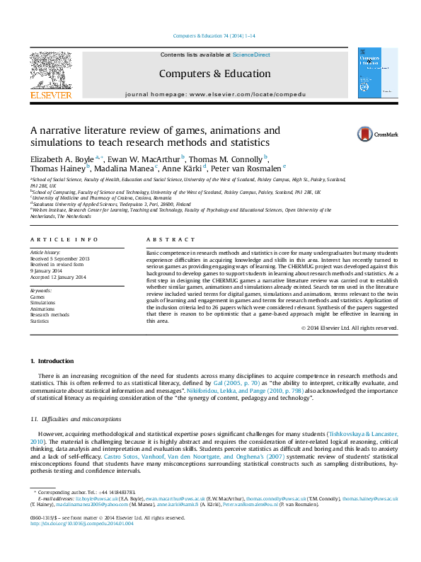 (PDF) A narrative literature review of games, animations and ...