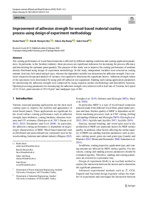(PDF) Improvement of adhesion strength for wood-based material coating process using design of ...