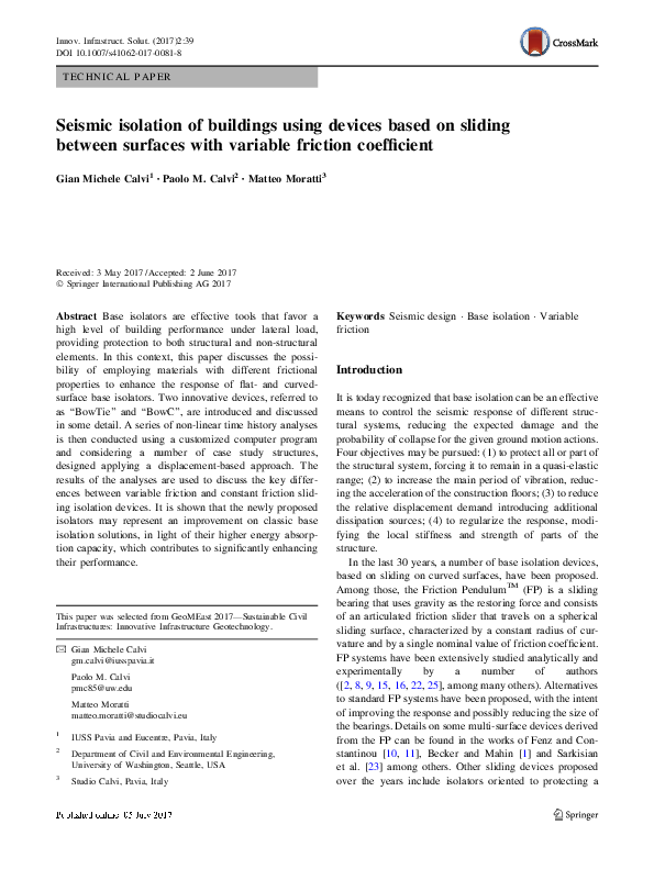 (PDF) Seismic isolation of buildings using devices based on sliding between surfaces with ...