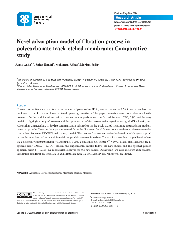 (PDF) Novel adsorption model of filtration process in polycarbonate ...