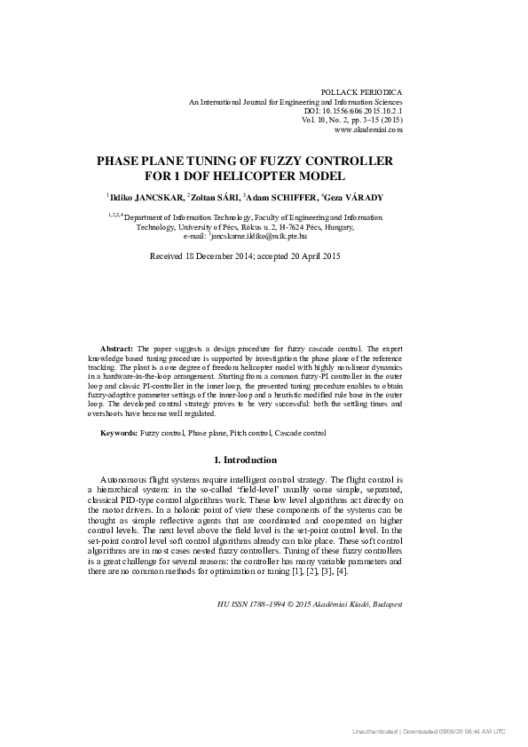 (PDF) Phase plane tuning of fuzzy controller for 1 DoF helicopter model