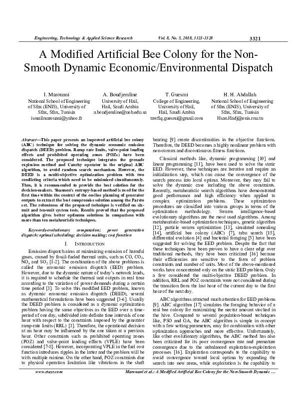 (PDF) A Modified Artificial Bee Colony for the Non- Smooth Dynamic Economic/Environmental Dispatch