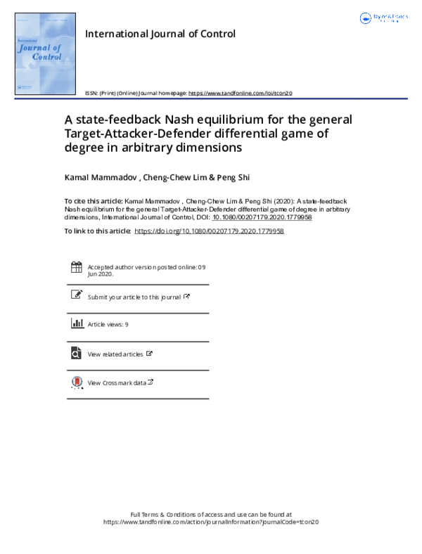 (PDF) A state-feedback Nash equilibrium for the general Target–Attacker ...