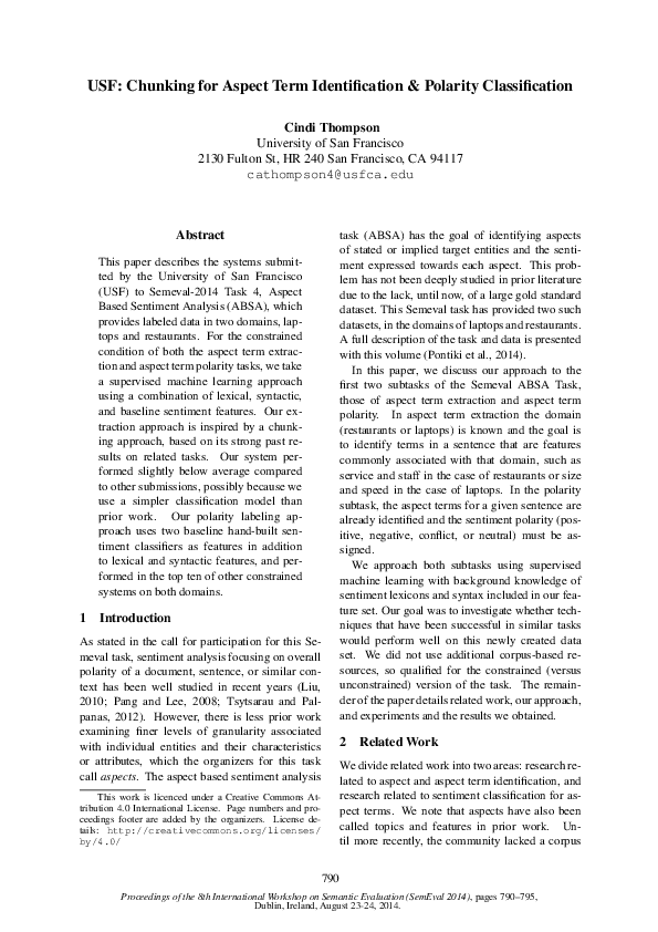 (PDF) USF: Chunking for Aspect-term Identification and Polarity Classification