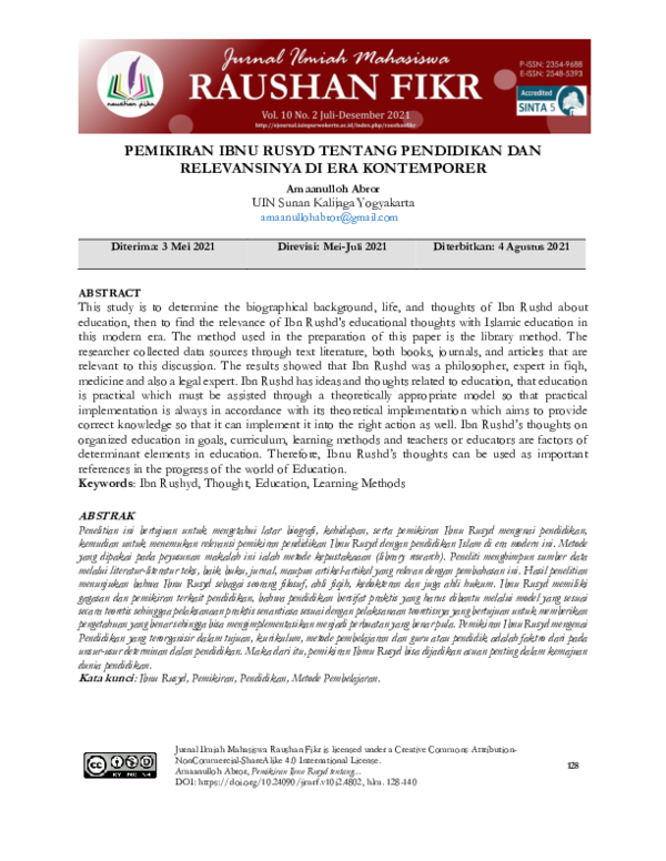 (PDF) Pemikiran Ibnu Rusyd tentang Pendidikan dan Relevansinya dengan Dunia Kontemporer
