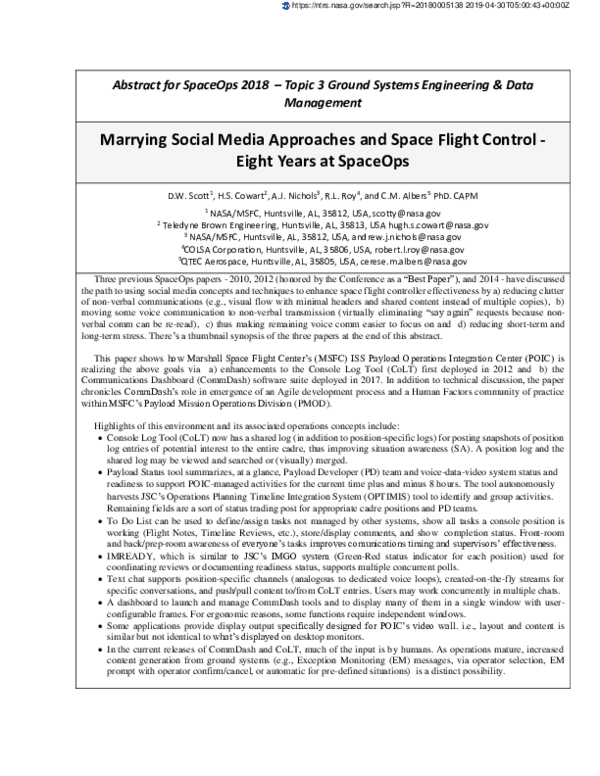 (PDF) Marrying Social Media Approaches and Space Flight Control - Eight ...