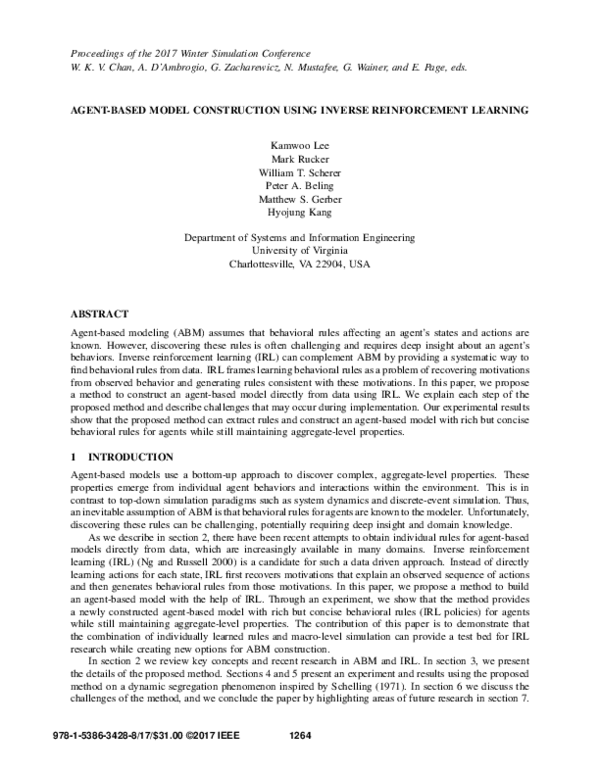 (PDF) Agent-based model construction using inverse reinforcement learning