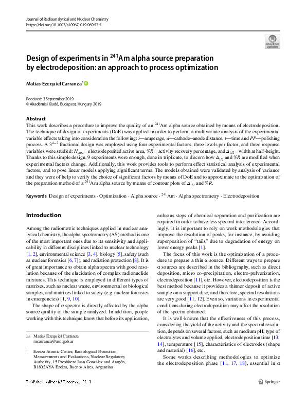 (PDF) Design of experiments in 241Am alpha source preparation by electrodeposition: an approach ...