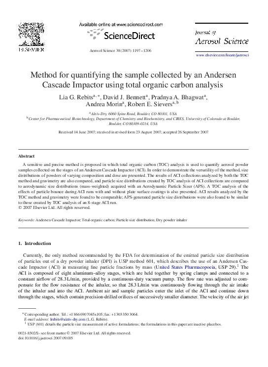 (PDF) Method for quantifying the sample collected by an Andersen Cascade Impactor using total ...