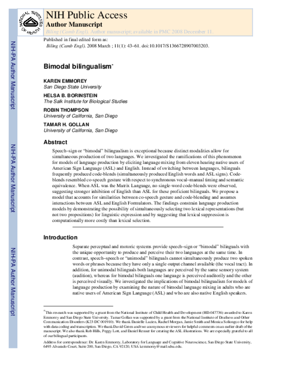 (PDF) Bimodal bilingualism