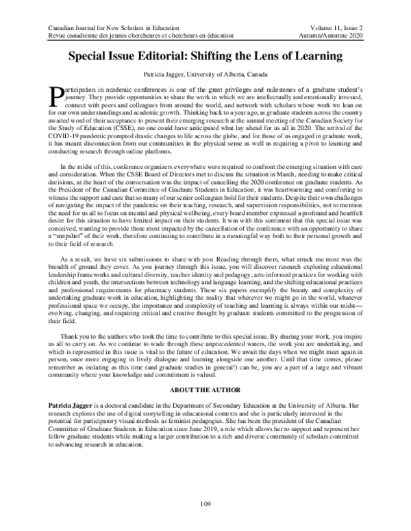 (PDF) Special Issue Editorial: Shifting the Lens of Learning