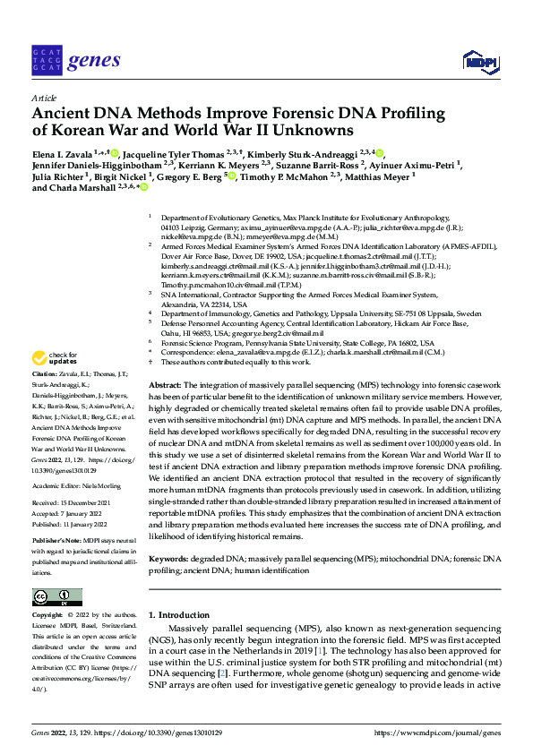 (PDF) Ancient DNA Methods Improve Forensic DNA Profiling of Korean War ...