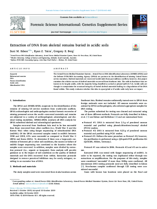 (PDF) Extraction of Dna from Skeletal Remains Buried in Acidic Soils