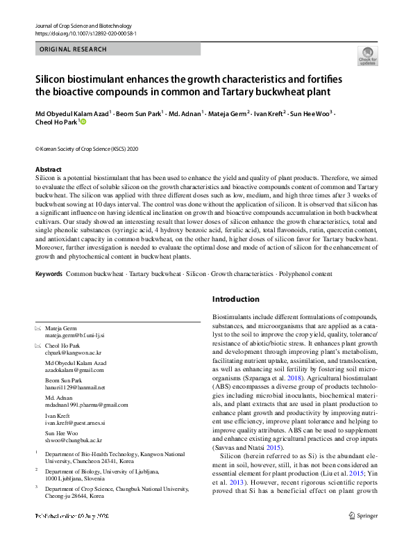 (PDF) Silicon biostimulant enhances the growth characteristics and fortifies the bioactive ...