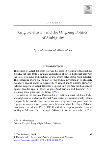 (PDF) Gilgit–Baltistan and the Ongoing Politics of Ambiguity