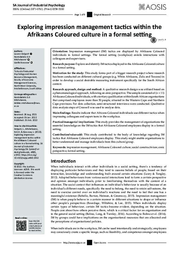 (PDF) Exploring impression management tactics within the Afrikaans ...