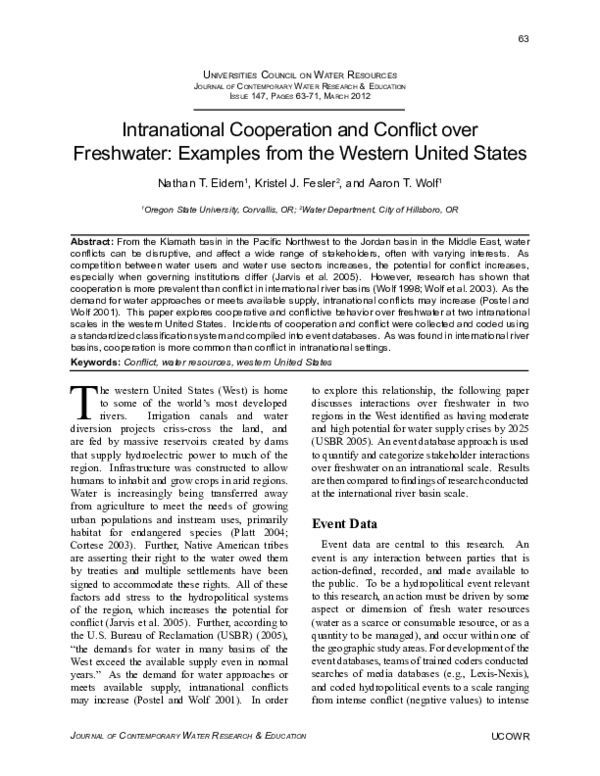 (PDF) Intranational Cooperation and Conflict over Freshwater: Examples ...